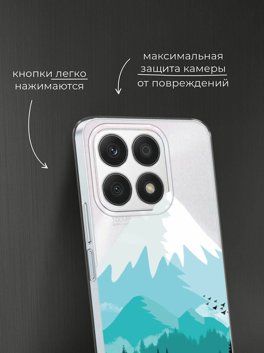 Чехол на Honor X8A / Хонор X8A с принтом "Синяя снежная гора", прозрачный — фото 1