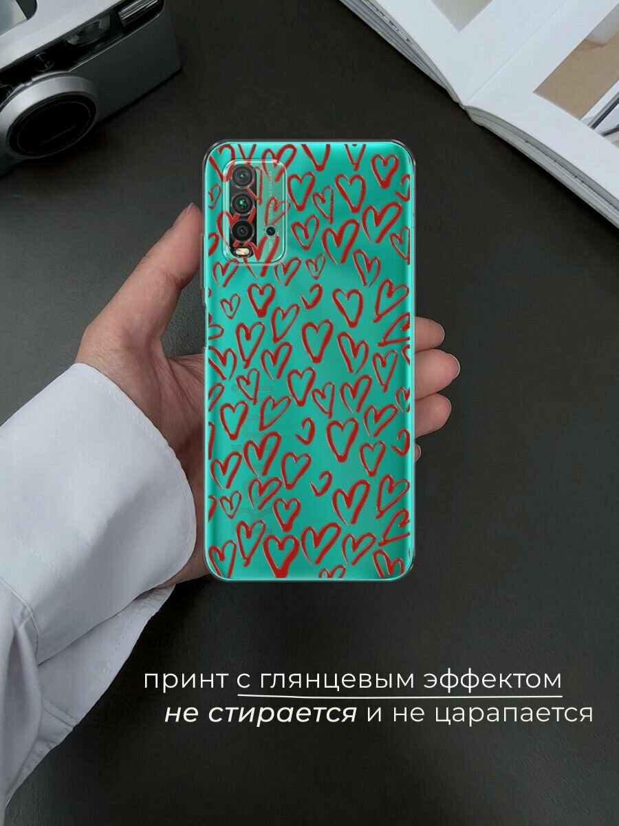 Чехол на Xiaomi Redmi 9T / Сяоми Редми 9Т с принтом "Легкие бордовые сердечки" — фото 1