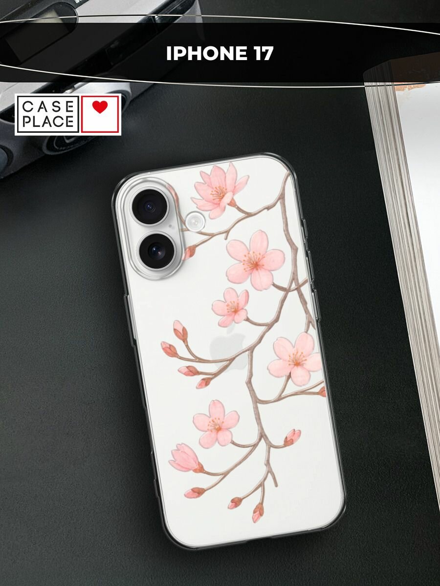 Чехол на Apple iPhone 17 / Айфон 17 с принтом "Веточка распускающейся сакуры 2"
