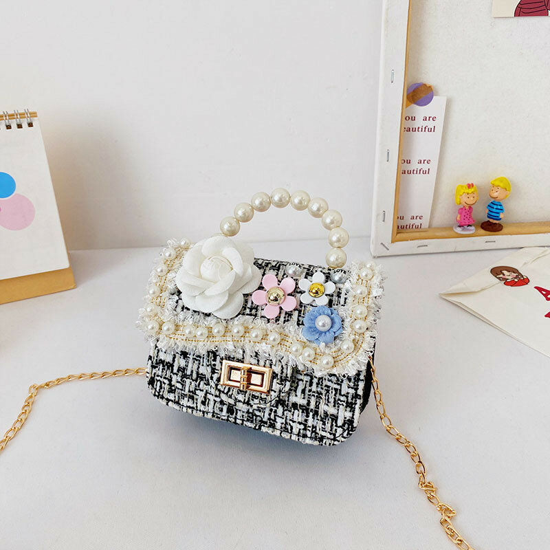 Princess child shoulder bag with cute pattern and lightweight pu material for kids flower black