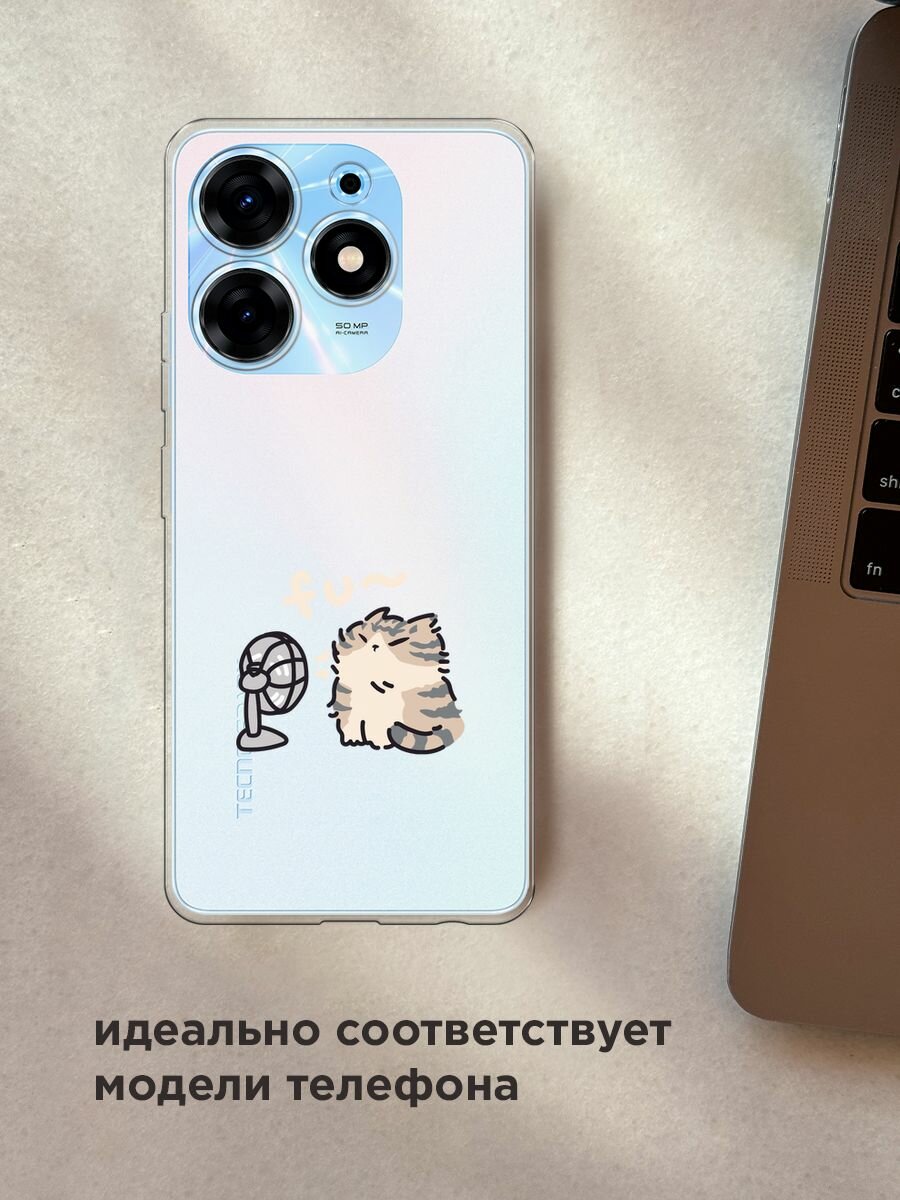 Чехол на Tecno Spark 10 Pro / Текно Спарк 10 Про с принтом "Котик с вентилятором", прозрачный — фото 1