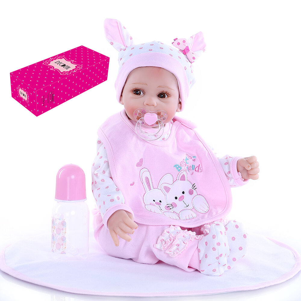 Кукла Reborn 21 дюйм (52 см) из силиконового винилла с телом из пп вате, набор для подарка на день рождения с кроличьей салфеткой (розовый), магнитным сосками, бутылкой и костюмом
