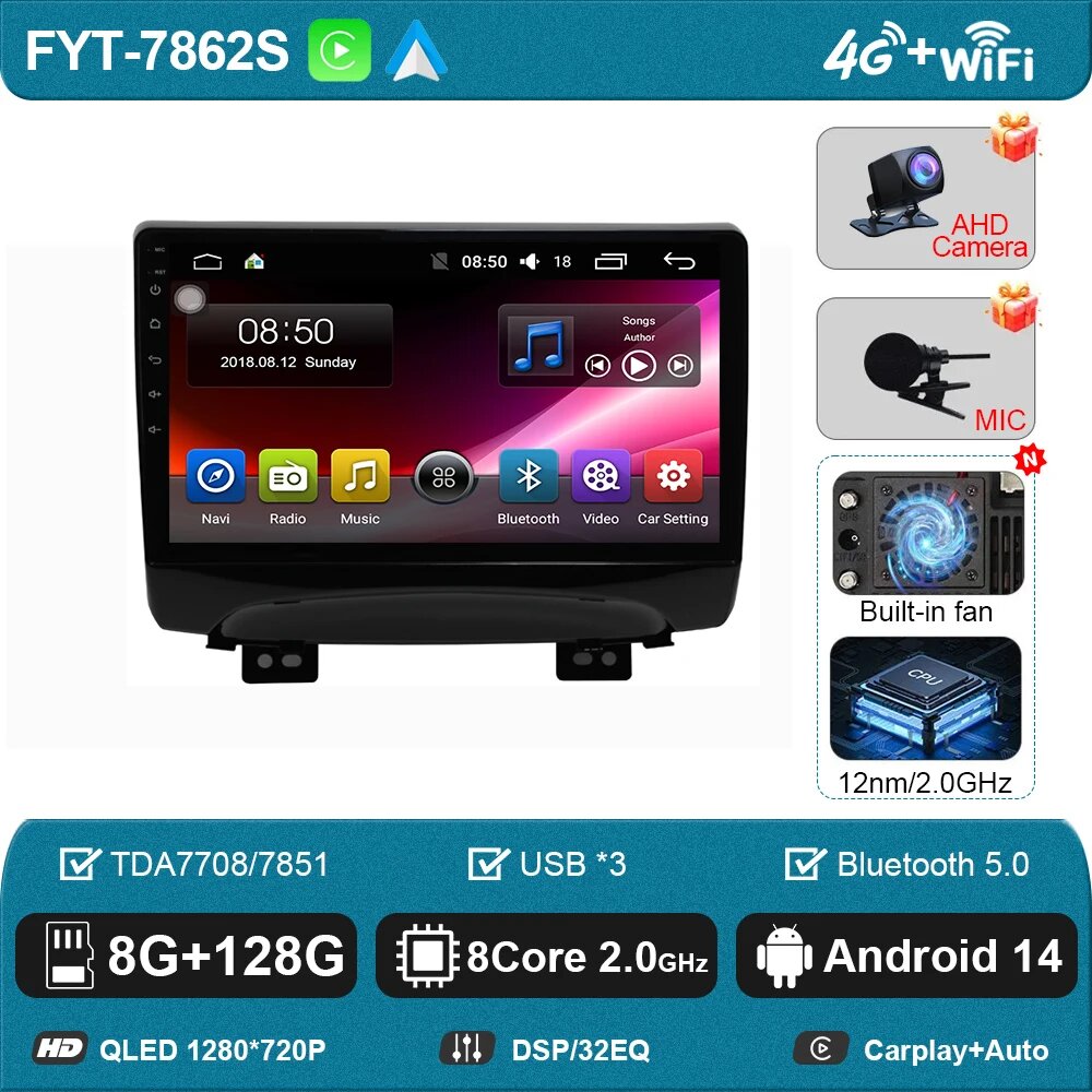 7870 2K Автомобильный радиоприемник Android 14 Carplay для JAC Refine S3 7862 8G-128G Carplay