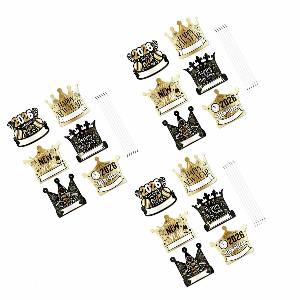 1 Комплект разноцветных новогодних бумажных шапочек 2026 Эластичных головных уборов для вечеринок Для большинства возрастов