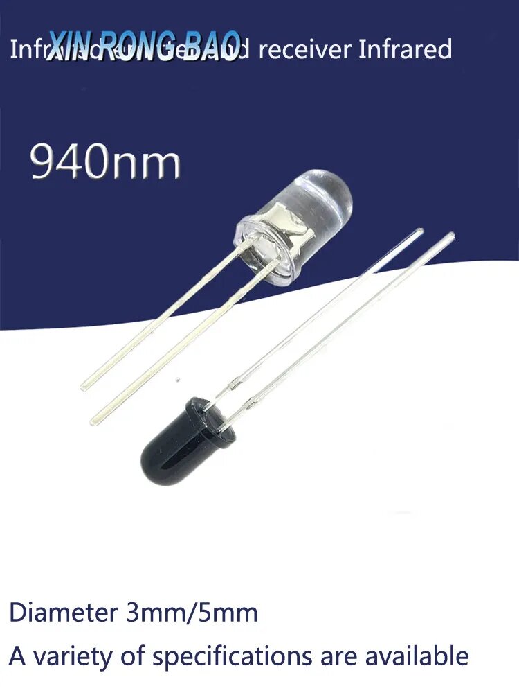 Инфракрасные светодиоды F3 F5 3 мм 5 мм 940 нм набор из 100 штук 50pairs 3mm LED