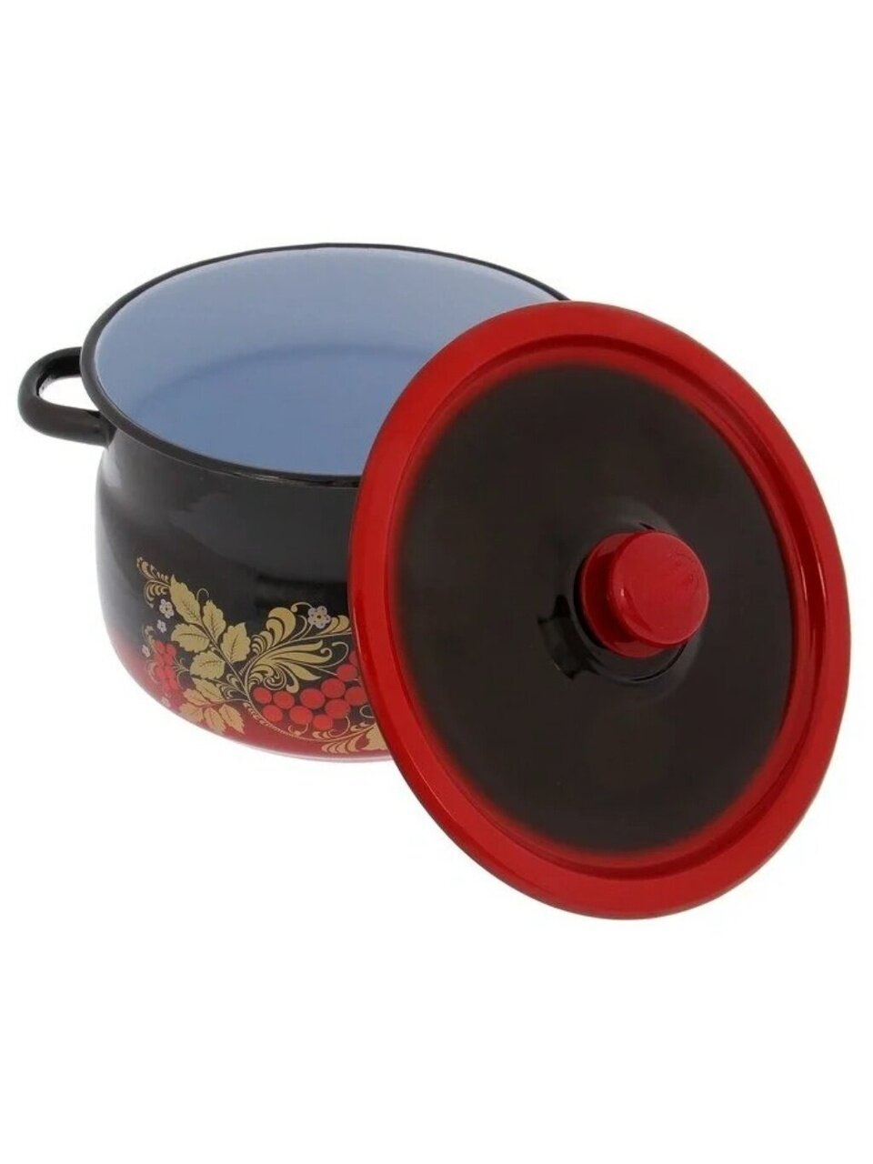 Кастрюля эмалированная 8 литров Сибирские товары, сферическая форма, стальная крышка, красно-черная, С1920.38