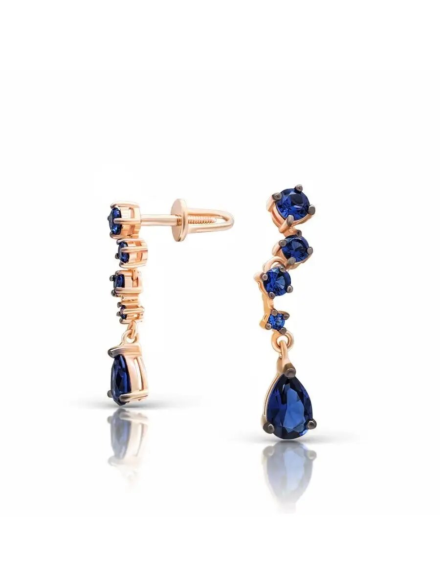 Серьги VALTERA, красное золото, 585 проба, сапфир синтетический