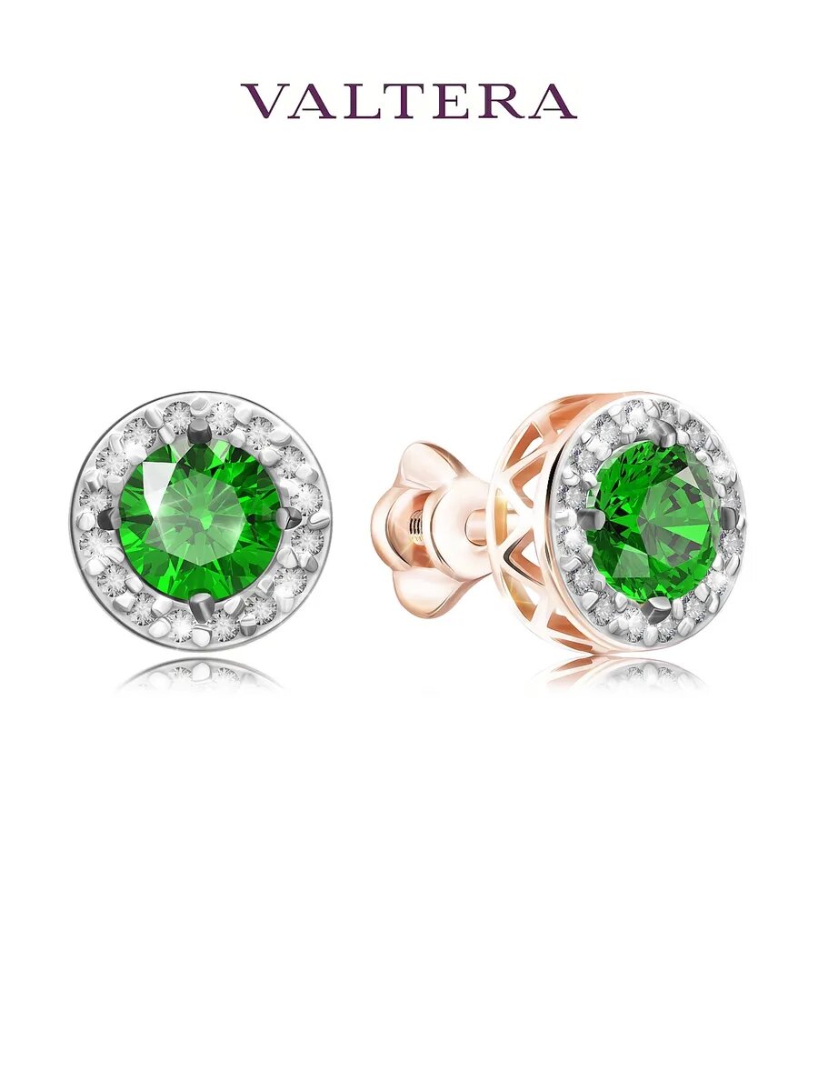 Серьги пусеты, серебро, 925 проба, золочение, фианит