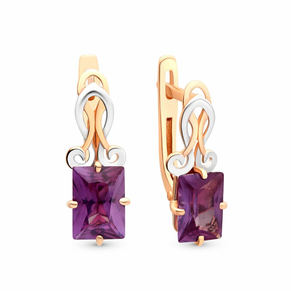 Серьги, красное золото, 585 проба, родирование, александрит синтетический