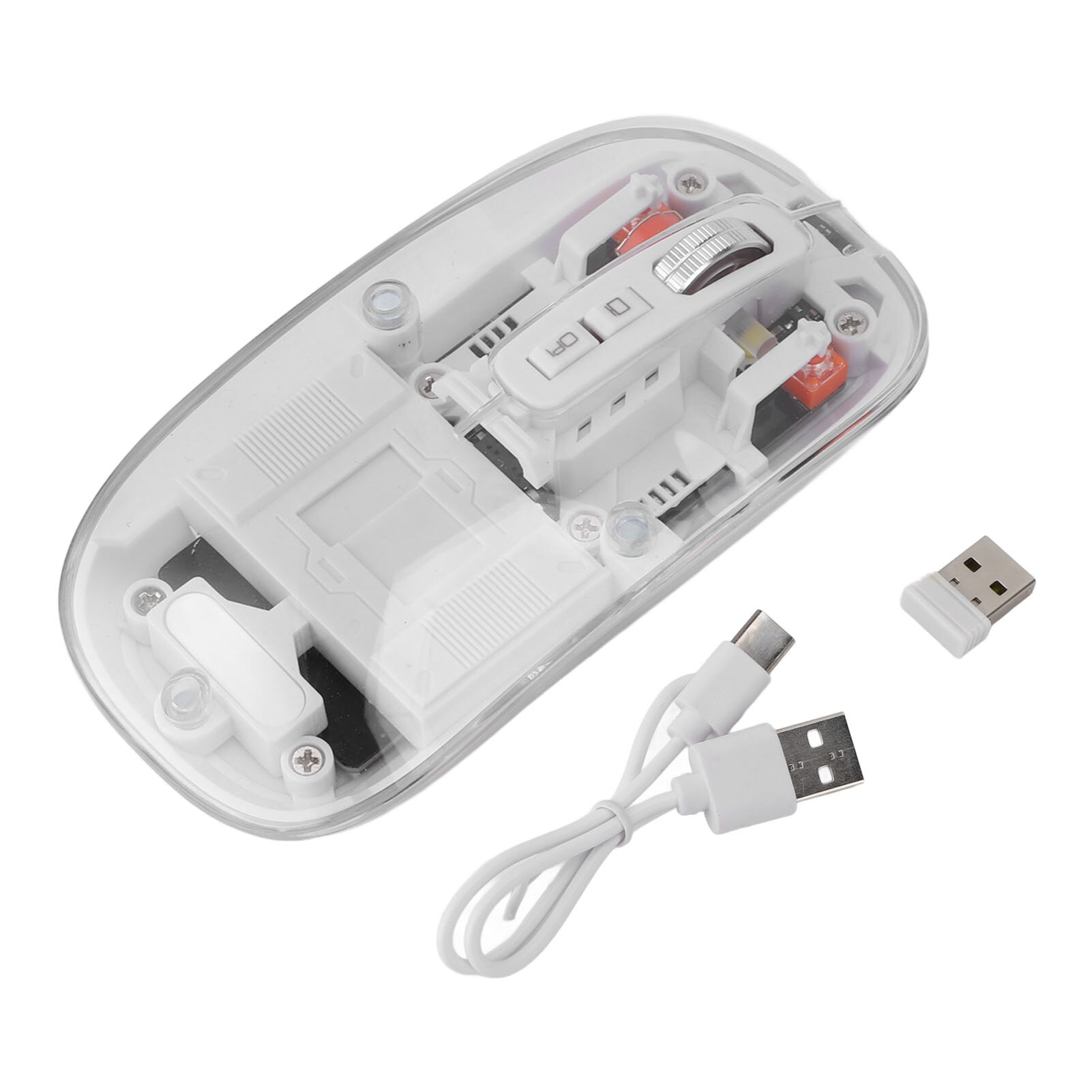 Мышь компьютерная прозрачная беспроводная bluetooth три режима 2 . 4g bt1 bt2 usb подзарядка с приемником для ноутбука белая