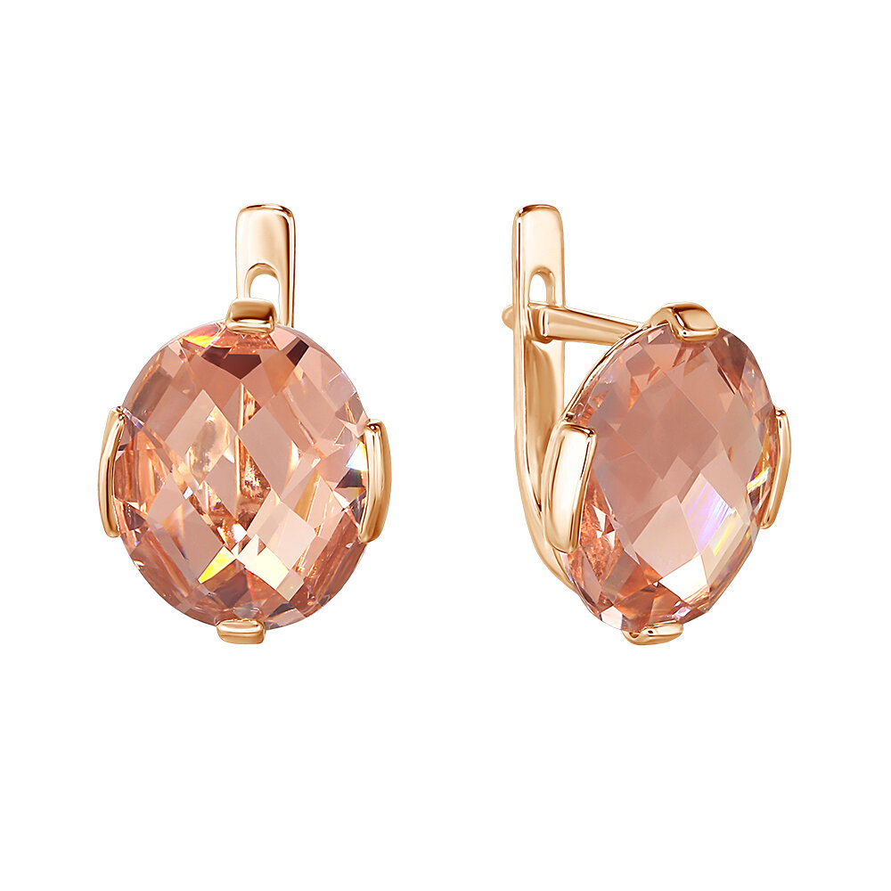 Серьги, красное золото, 585 проба, морганит
