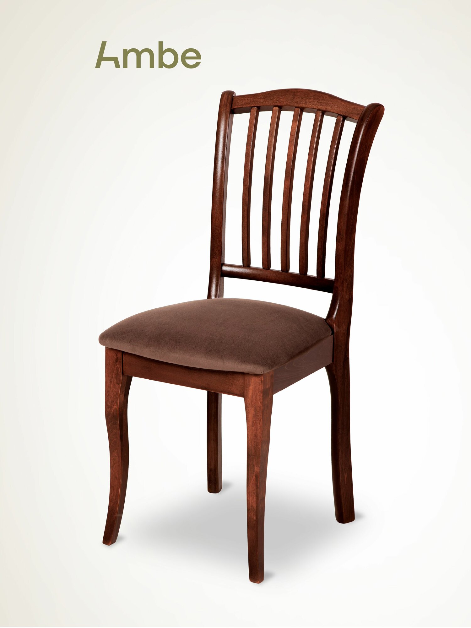 Стул кухонный Ambe Элин, деревянный со спинкой, с мягким сиденьем, Орех темный, Коричневый велюр