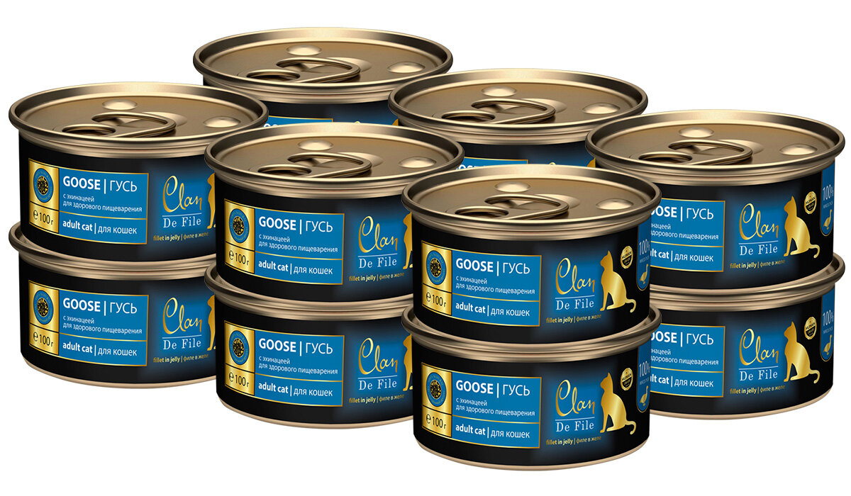 Корм влажный Clan De File монобелковый для кошек, гусь и эхинацея, 100 г х 12 шт