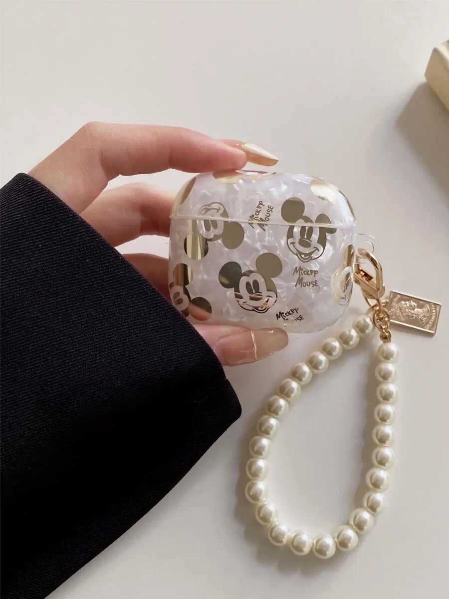 Чехол для наушников Airpods 3 ( на Аирподс 3 ) жемчужный Микки Маус