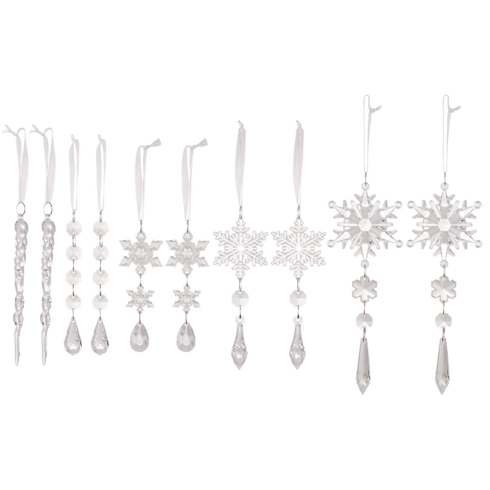 Набор для рождественской украшения Кристаллический подвес Прозрачный имитационный снежинок Ледяной стрип Подвес для рождественской елки, Набор из 10 прозрачных сосочков из акрила
