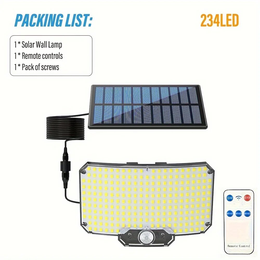 Солнечный уличный фонарь 234 LED с датчиком движения, IP65