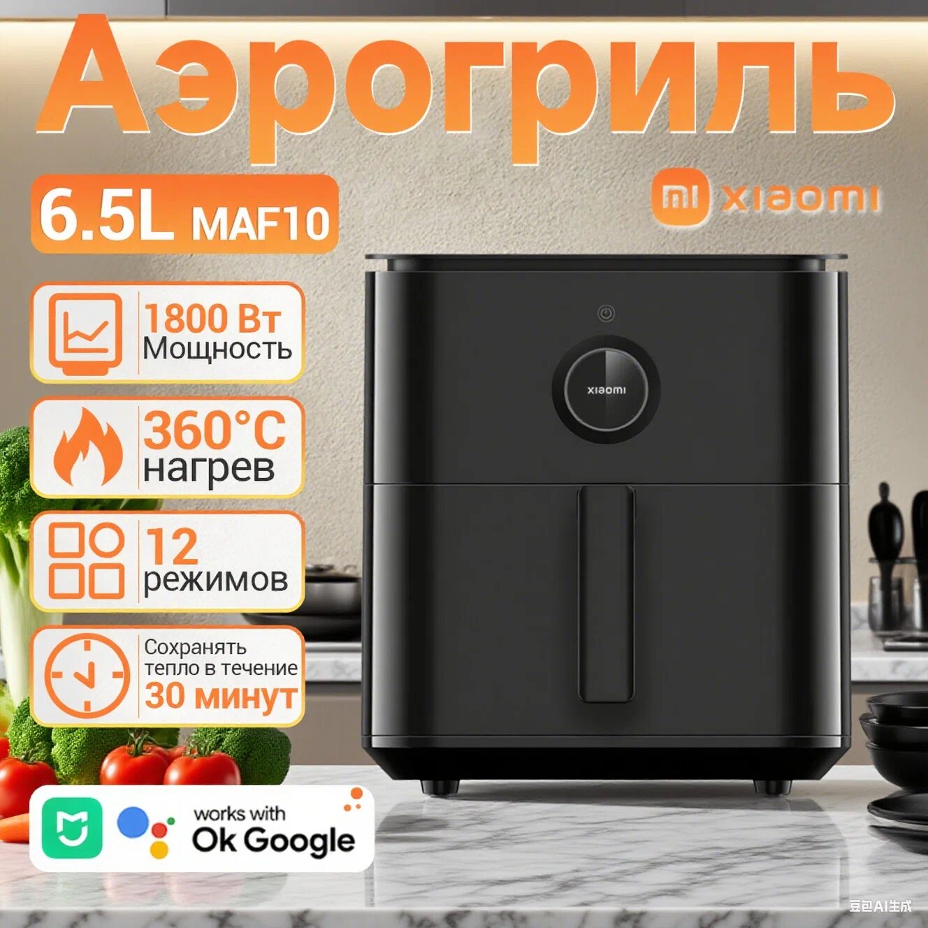 Аэрогриль Xiaomi Smart Air Fryer 6.5L Black CN MAF10 (BHR7357EU), китайская версия, гарантия, оригинал