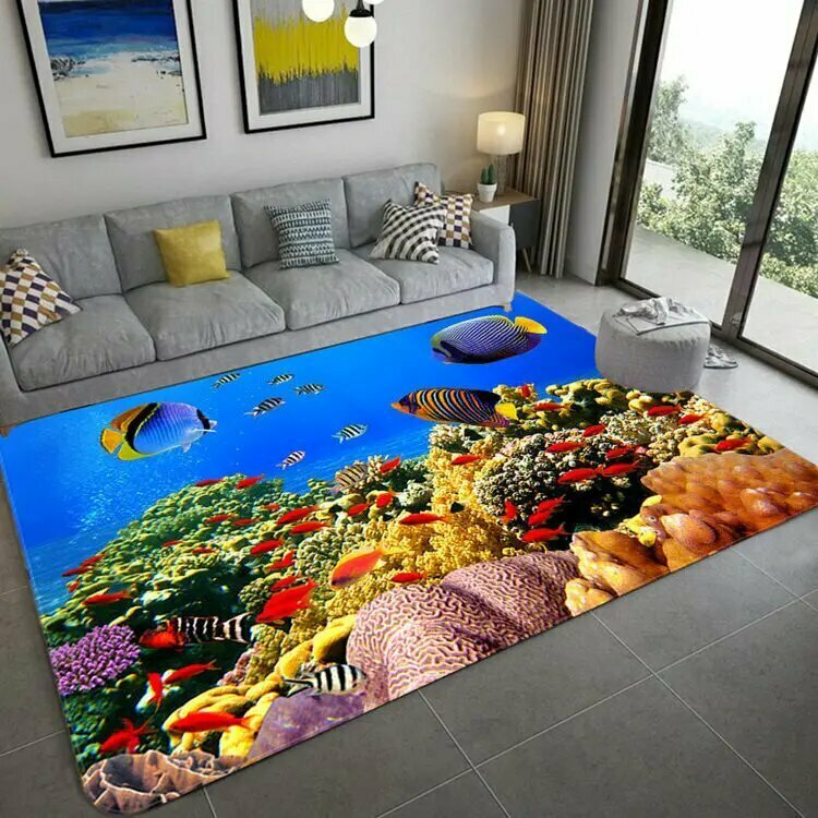 WESSD 3D ковер для морской рыбы синий 80x120cm, 7