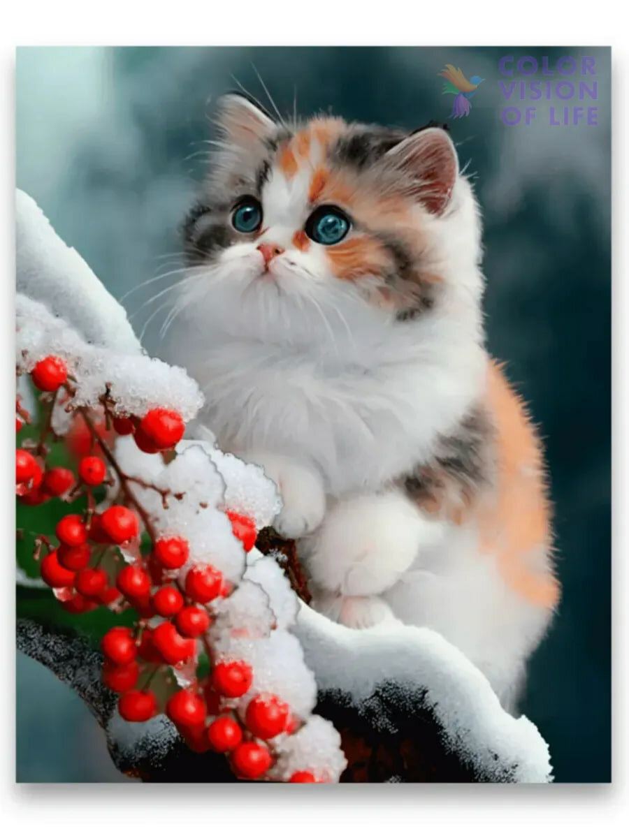 Алмазная мозаика на подрамнике 40x50 "Котенок на дереве"