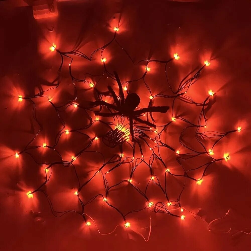 KNOW EASY-Гирлянда "Паутина и пауки" на Хэллоуин, Фиолетовый свет - Батарейный отсек