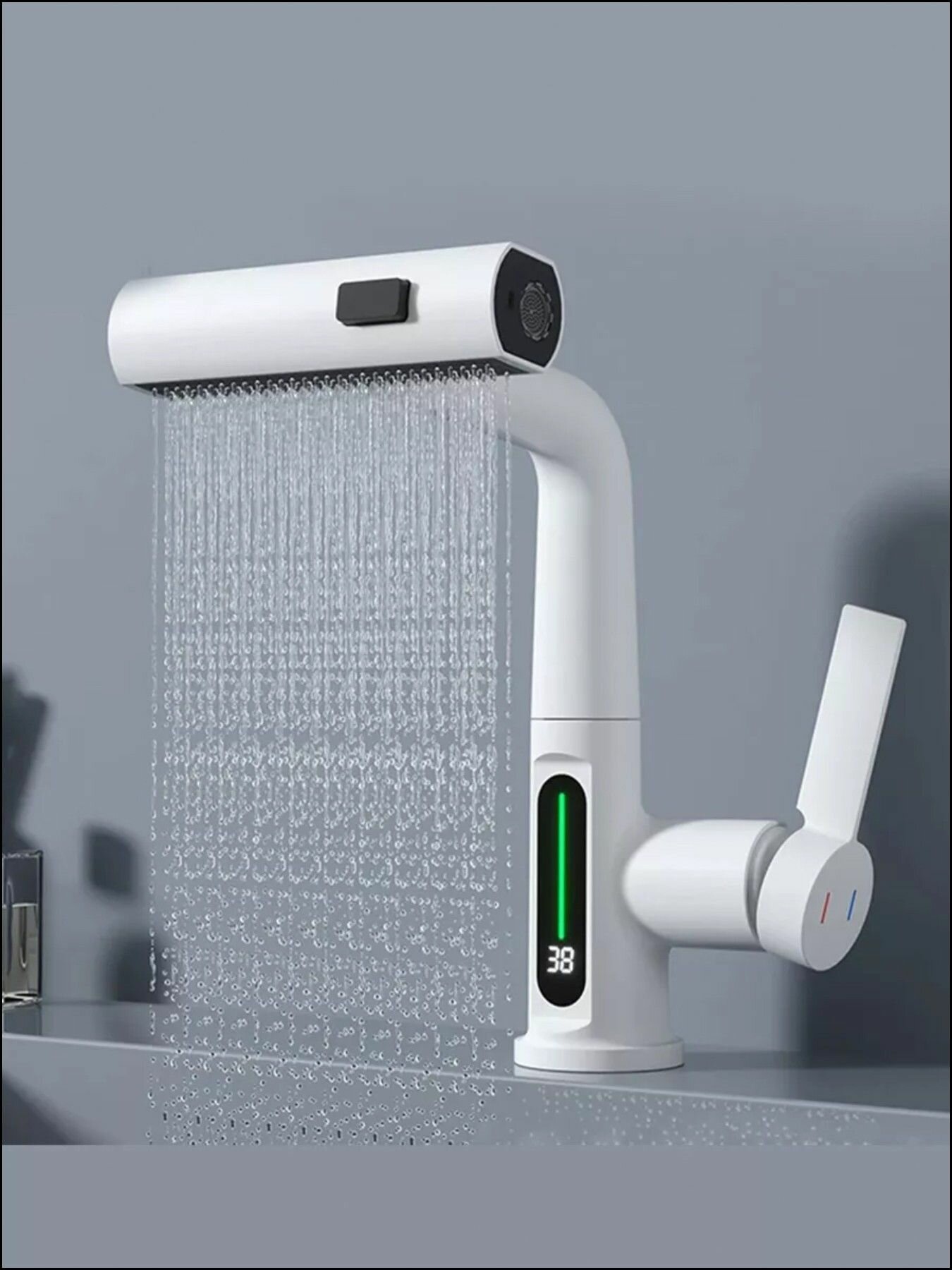 Смеситель для кухни, кран для раковины умный с цифровым дисплеем, выдвижным гибким изливом, 2 вытяжным изливом, 3-х режимная лейка