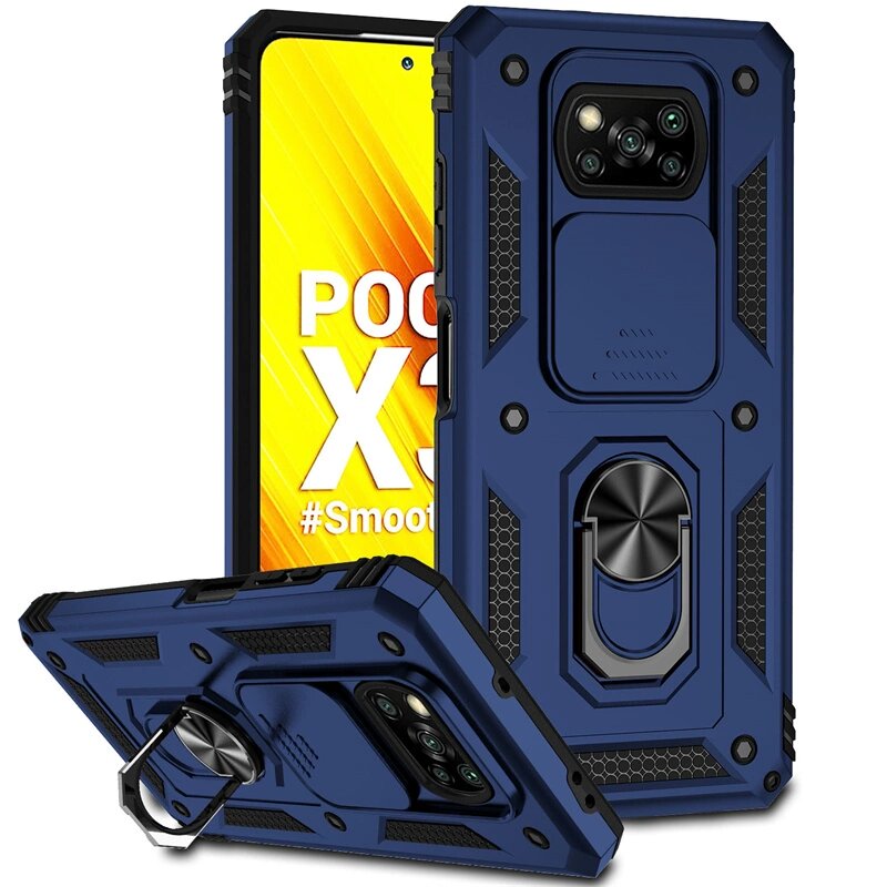 Чехол для POCO X3 NFC с военным окном и шокопротектором, полная защита, синий цвет для Xiaomi