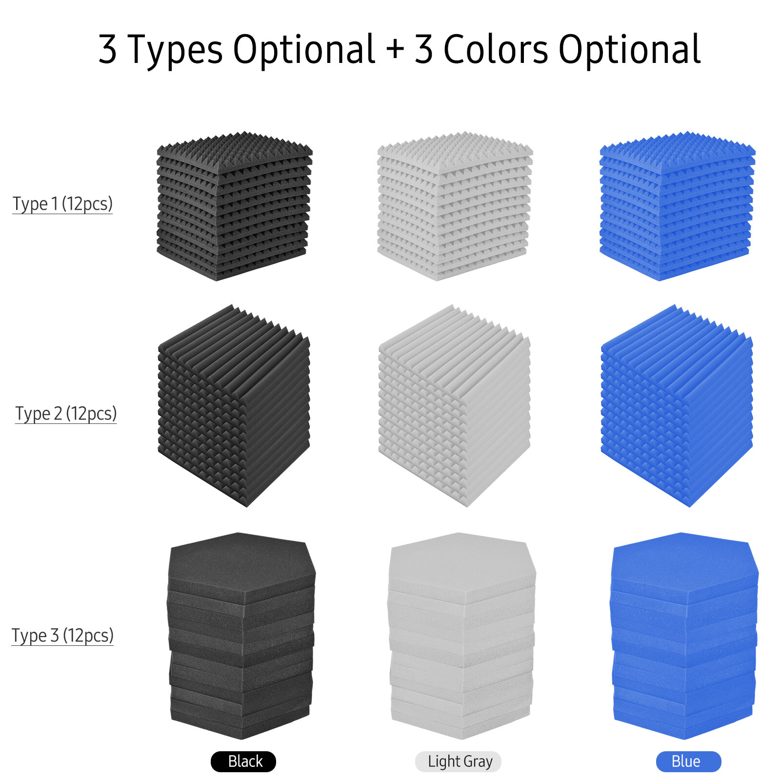Упаковка из 12 звукопоглощающих пенопластовых панелей 12x12x1,2 дюйма, высокоплотные клиновидные студийные акустические плитки для изоляции стен и потолка