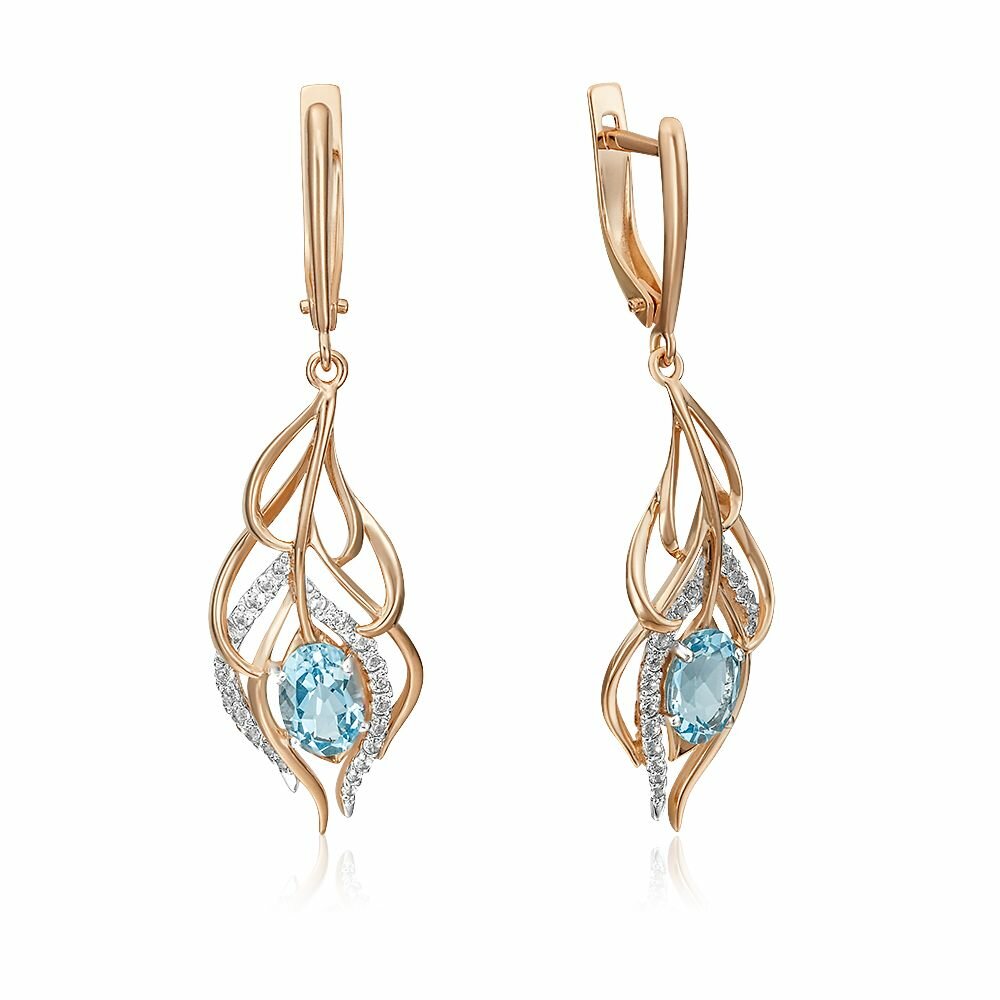 Серьги с подвесками, красное золото, 585 проба, топаз