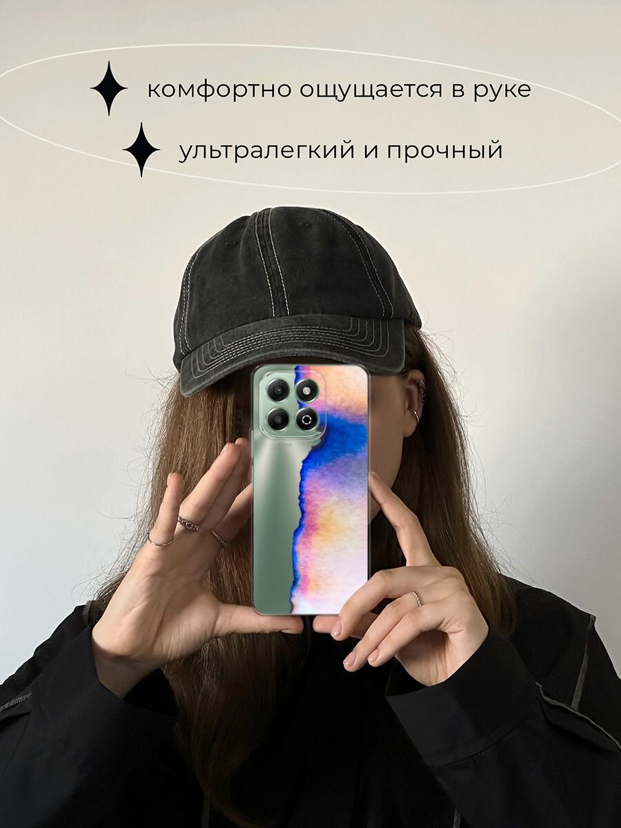 Чехол на Honor X6b / Хонор X6b с принтом Синяя акварель, прозрачный — фото 1