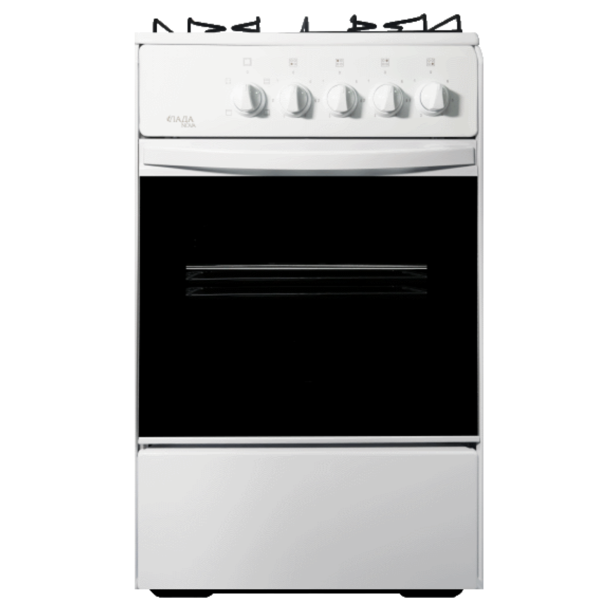 Плита газовая Лада NOVA RG 24040, белая, 4 конфорки, 50л, ящик для посуды