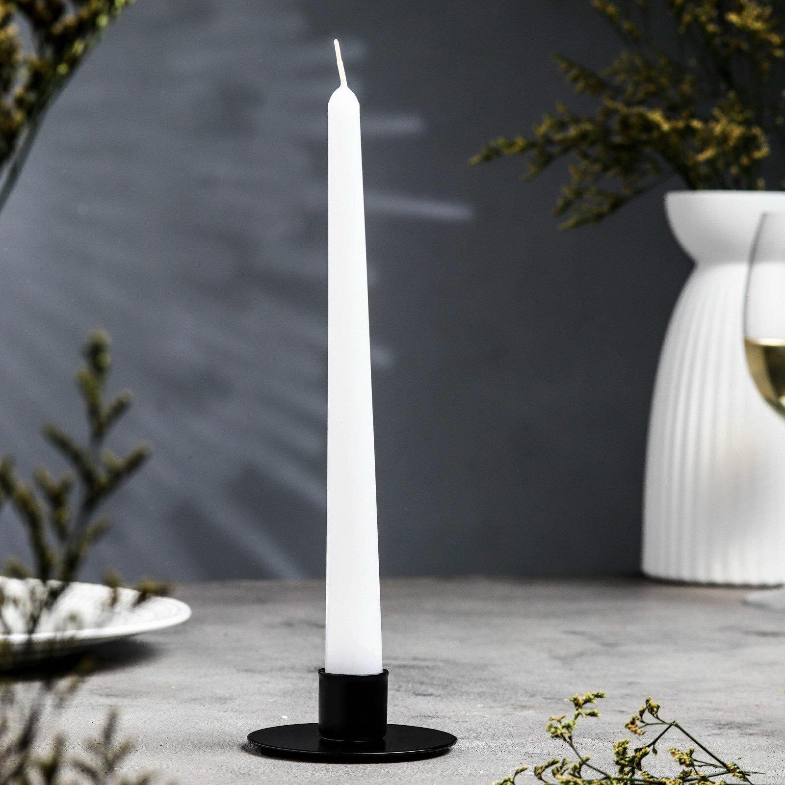 Подсвечник на 1 свечу "Круг", металл, 7x3 см, чёрный муар, цвет: чёрный