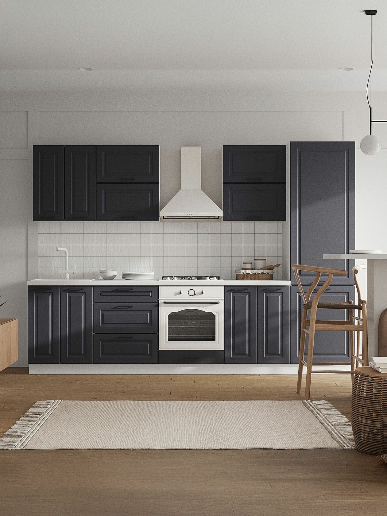 Кухонный гарнитур Шервуд 3 м, мебель для дома и кухни, Белый / Шато индиго