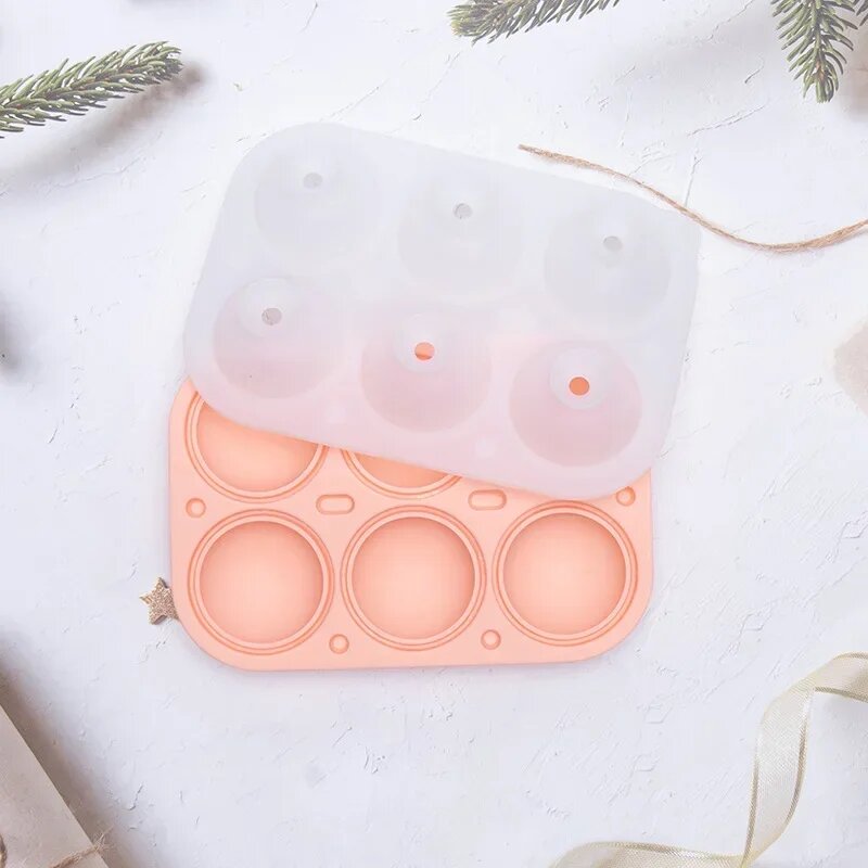 Силиконовая форма для льда круглая 6 шт Розовый, pale pinkish grey