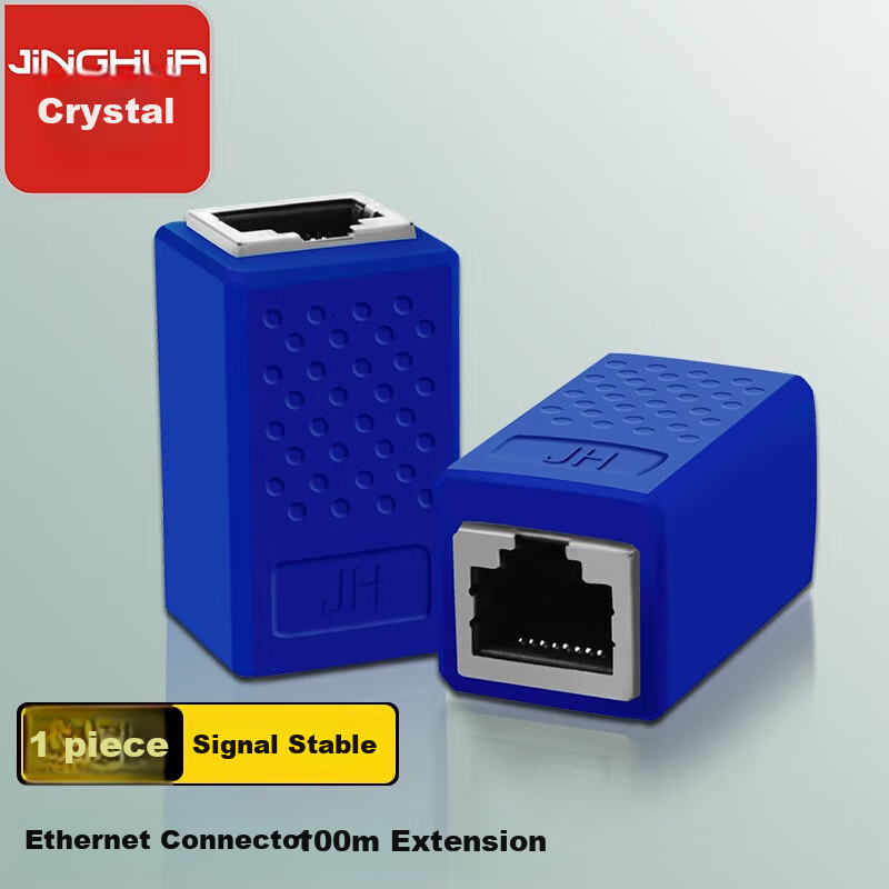 Jinghua Network Cable Adapter Straight-Through Connector, RJ45 Network Port Extender, Coupling Head, Shielded Home Engineering Module, Double-Through Head, Category 5/6 Connector, Blue S616