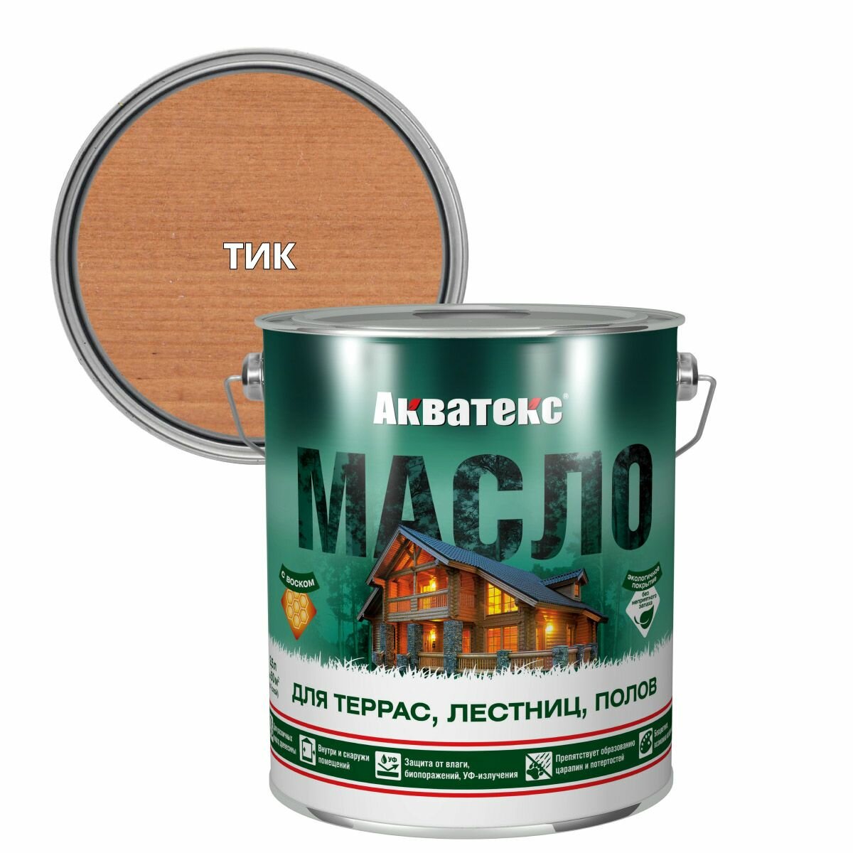 Масло для террас, лестниц, полов Акватекс тик, влагостойкое, антигрибковая защита, 2.5 л