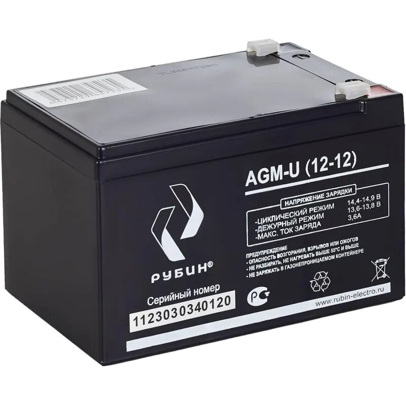 Батарея для ИБП Рубин 12V 12Ah AGM (РЭ-АКБ1212) 1893182