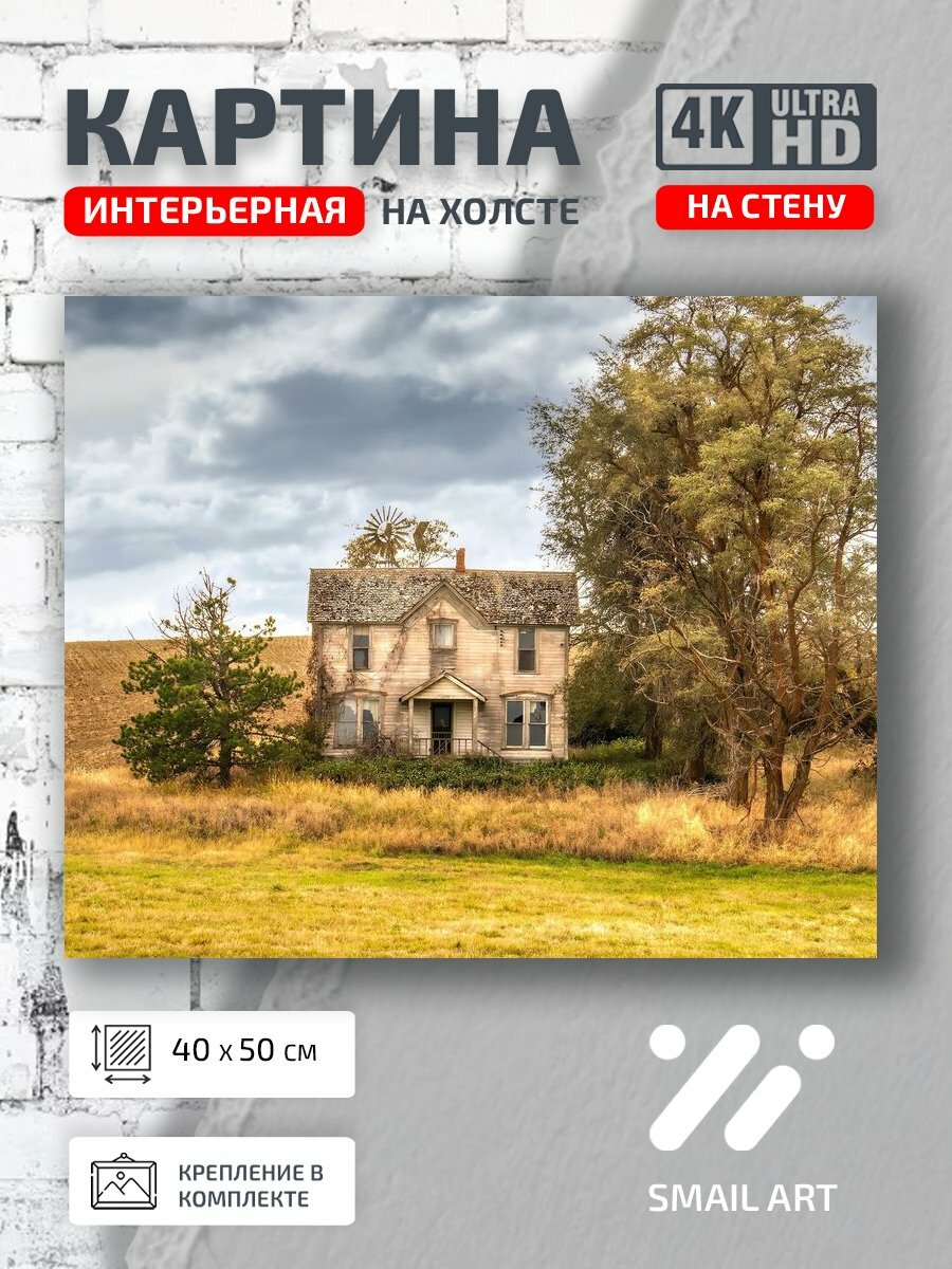 Картина на холсте интерьерная 40 на 50 на стену Заброшенный Landscape для кафе пейзаж декор