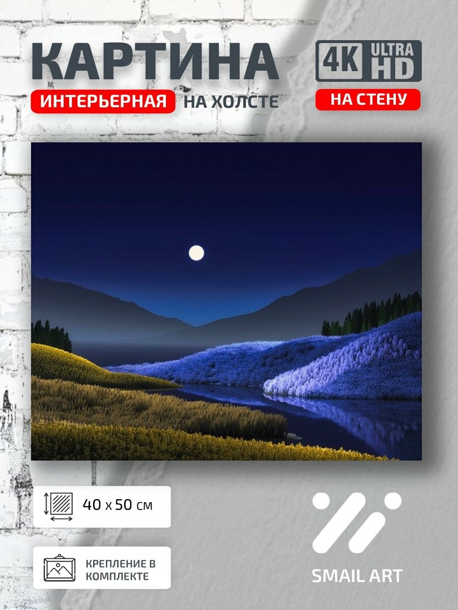 Картина на холсте интерьерная 40 на 50 на стену Ночной пейзаж для кабинета пейзаж