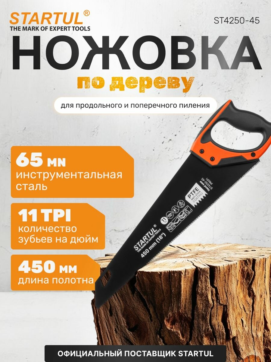 STARTUL Ножовка по дереву 450 мм 11 TPI каленые зубья Profi (ST4250-45)