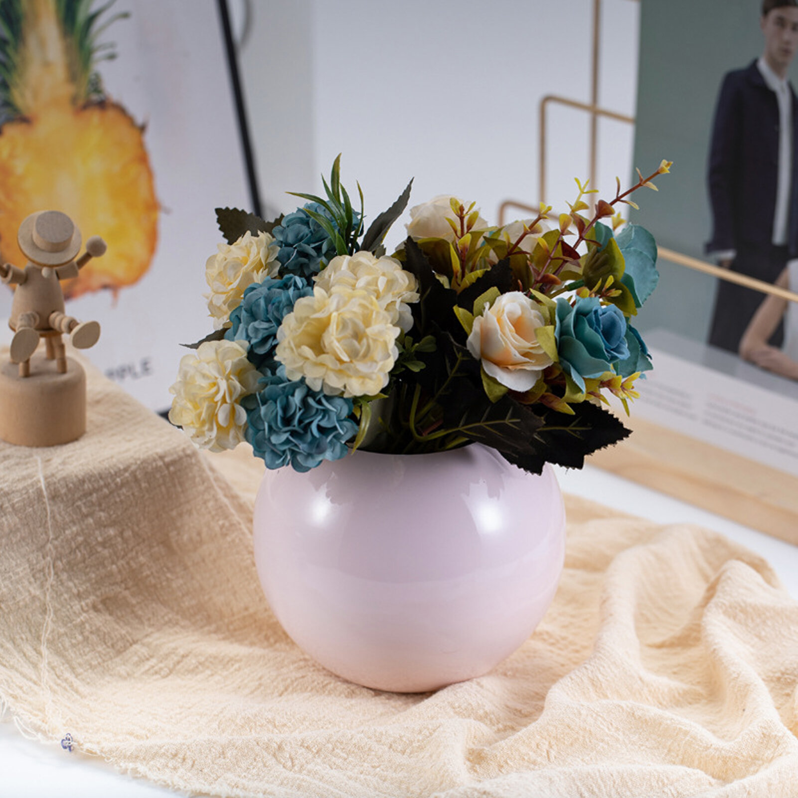 Круглая ваза в скандинавском стиле, современная нержавеющая сталь, маленькая ваза для цветов, украшение для гостиной, офисного стола, розовый цвет