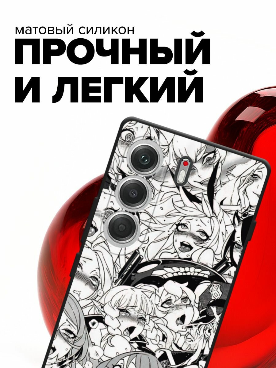 Черный матовый чехол на Tecno Camon 40 / Текно Камон 40 Про с принтом Ахегао манга тян — фото 1