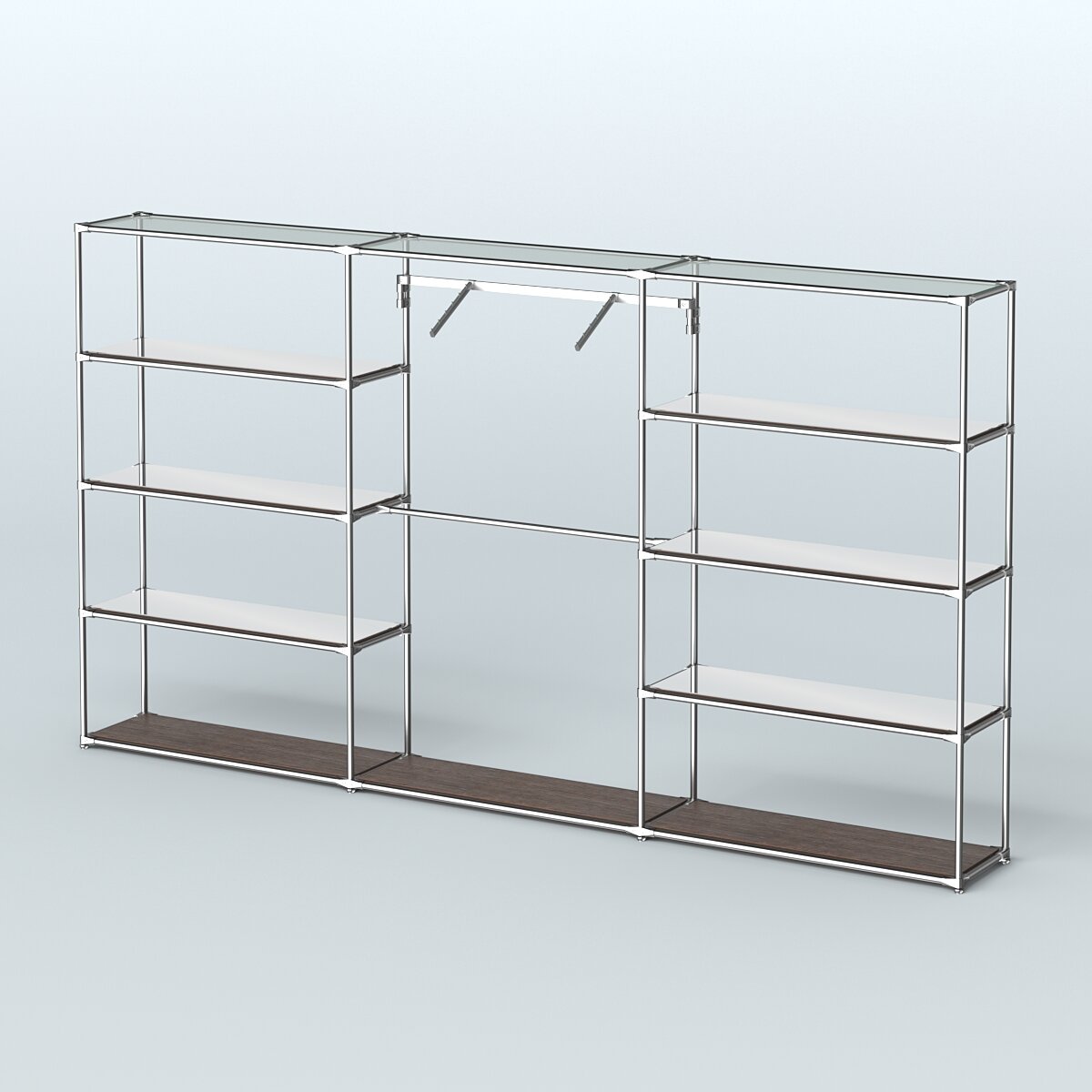 Торговая система хром без ДСП 3600 мм с зеркальными полками и поручнями №9, Дуб Венге