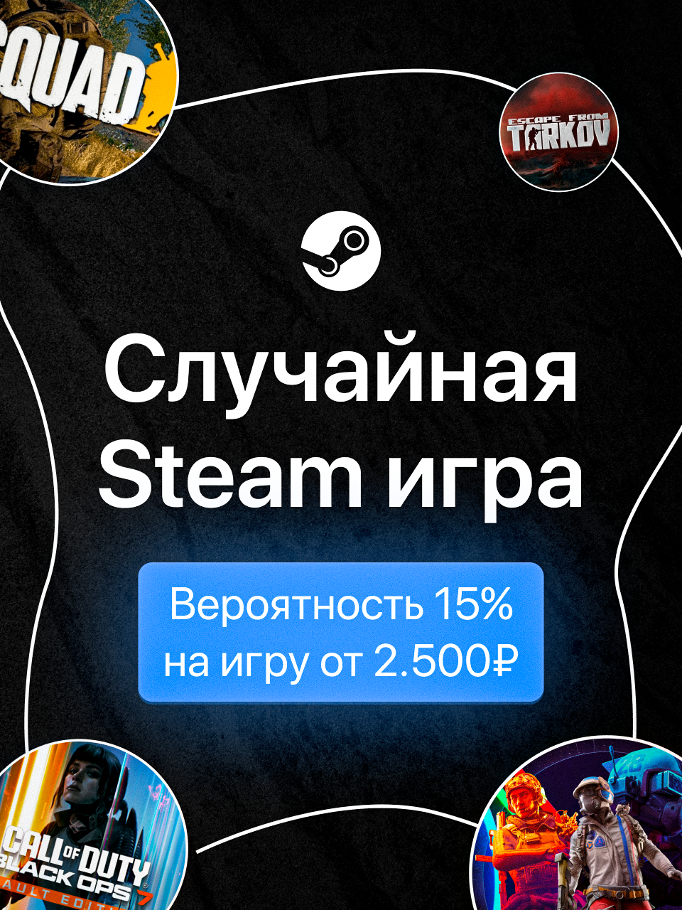 Случайная Steam Игра, 15% шанс на игру за 2500+(ключ) + подарок