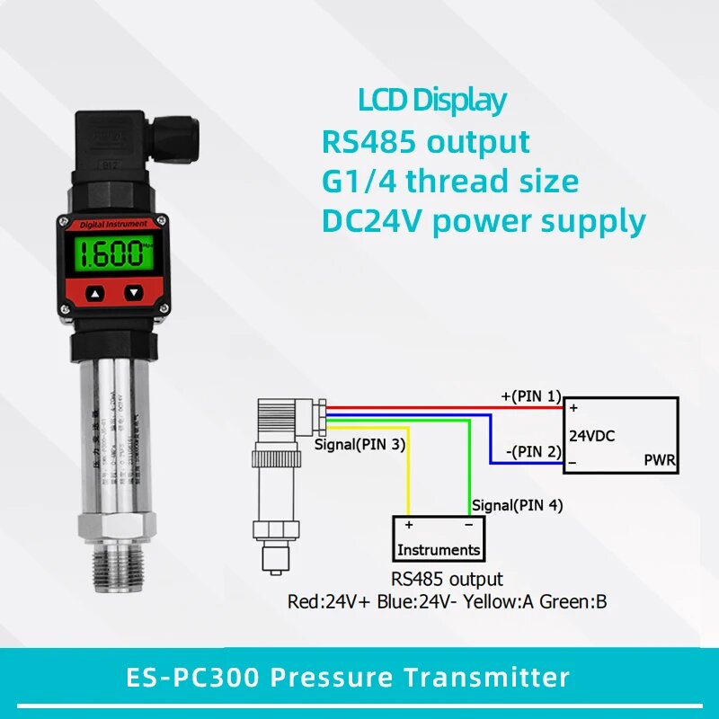Датчик давления ELECTESLA ES-PC300, 0-20bar, RS485 LCD