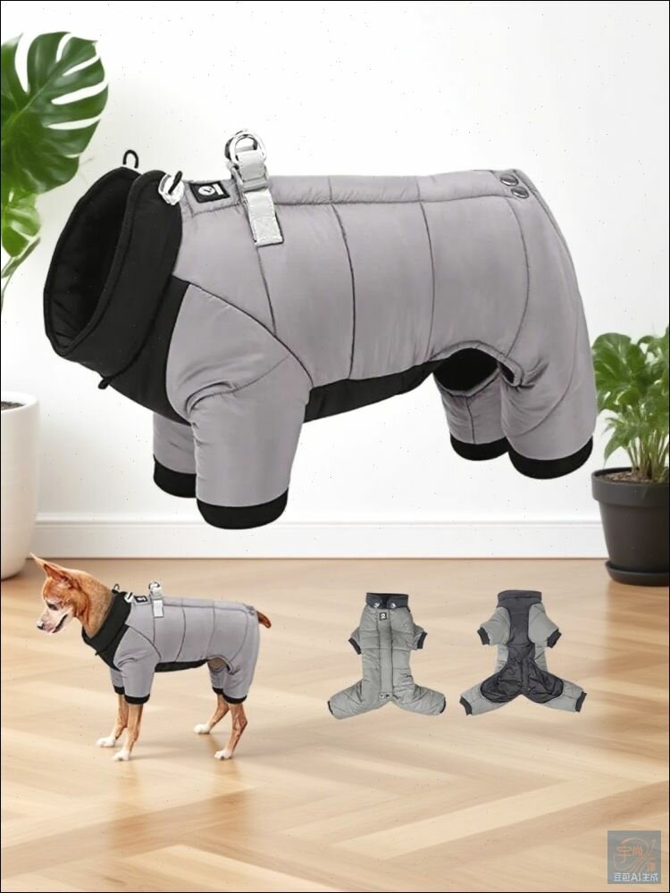 Собачья одежда осенне-зимняя куртка унисекс водоотталкивающая полиэстер серая размеры XXL для крупных средних малых собак