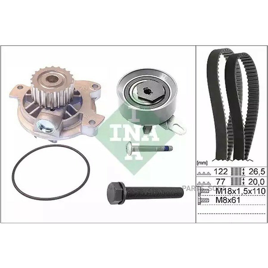 Комплект ГРМ с водяным насосом A-176 VW T4 2.4D 90> от официального дистрибьютора, INA, артикул 530040630
