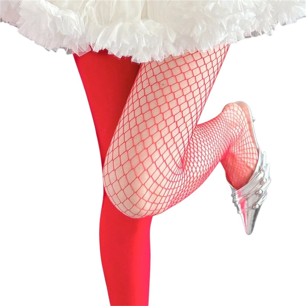 Колготки в тон бархатной строчке Lolita в сеточку-мелкая сетчатая строчка красного цвета