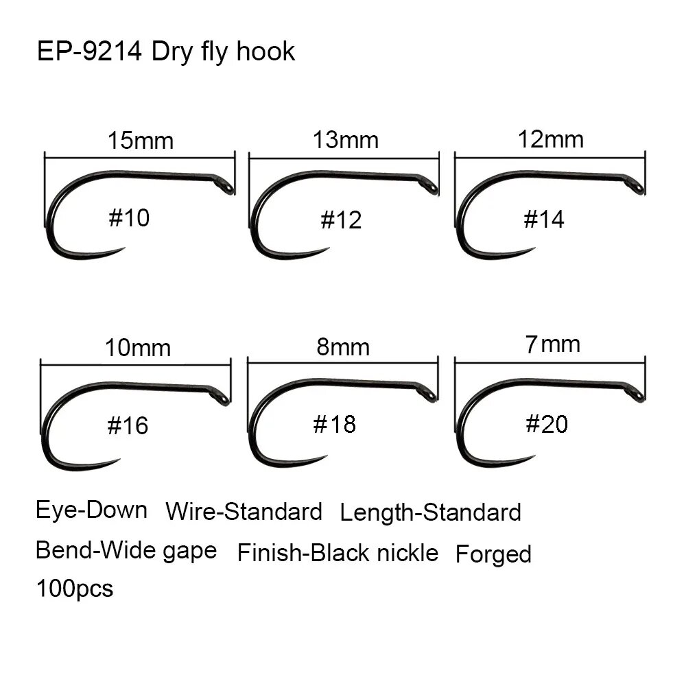 Крючки для нахлыста Eupheng #14 Dry fly hook 9214, 50 шт.