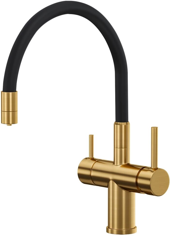 Смеситель для кухни Reflexion Lago RX9902GD с подключением к фильтру, гибким изливом, золотой матовый
