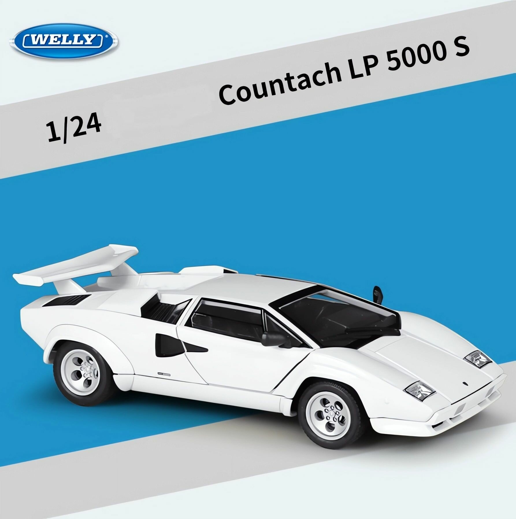 Металлическая коллекционная модель автомобиля "Welly". "Lamborghini Countach LP 5000-S". Ламборгини. Авто из к/ф "Волк с Уолл-Стрит" (Масштаб 1/24, белая)